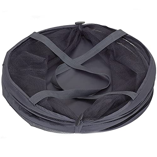 Qtopun Mesh Popup Laundry Hamper, Foldable Portable Cylindrical Dirty Clothes Basket for Bedroom, Kids Room, College Dormitory and Travel — Grey
