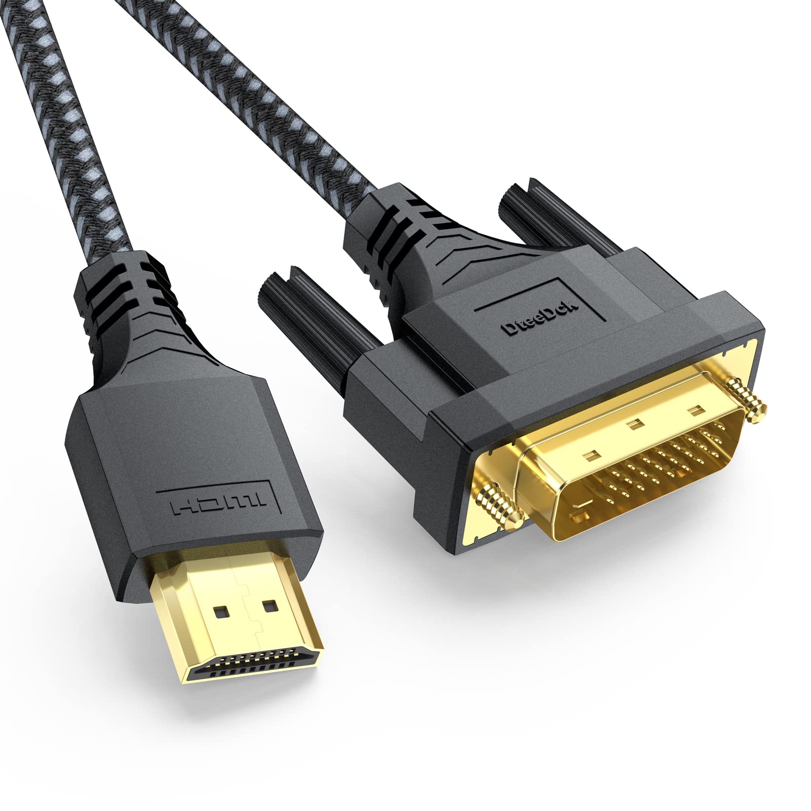 DteeDck DVI to HDMI Cable 6ft, HDMI to DVI Cable Adapter Bidrectional Braided DVI-D to HDMI Cord for Monitor Raspberry Pi Roku Xbox One PS5 Graphics Card Blue-ray, Switch - Black