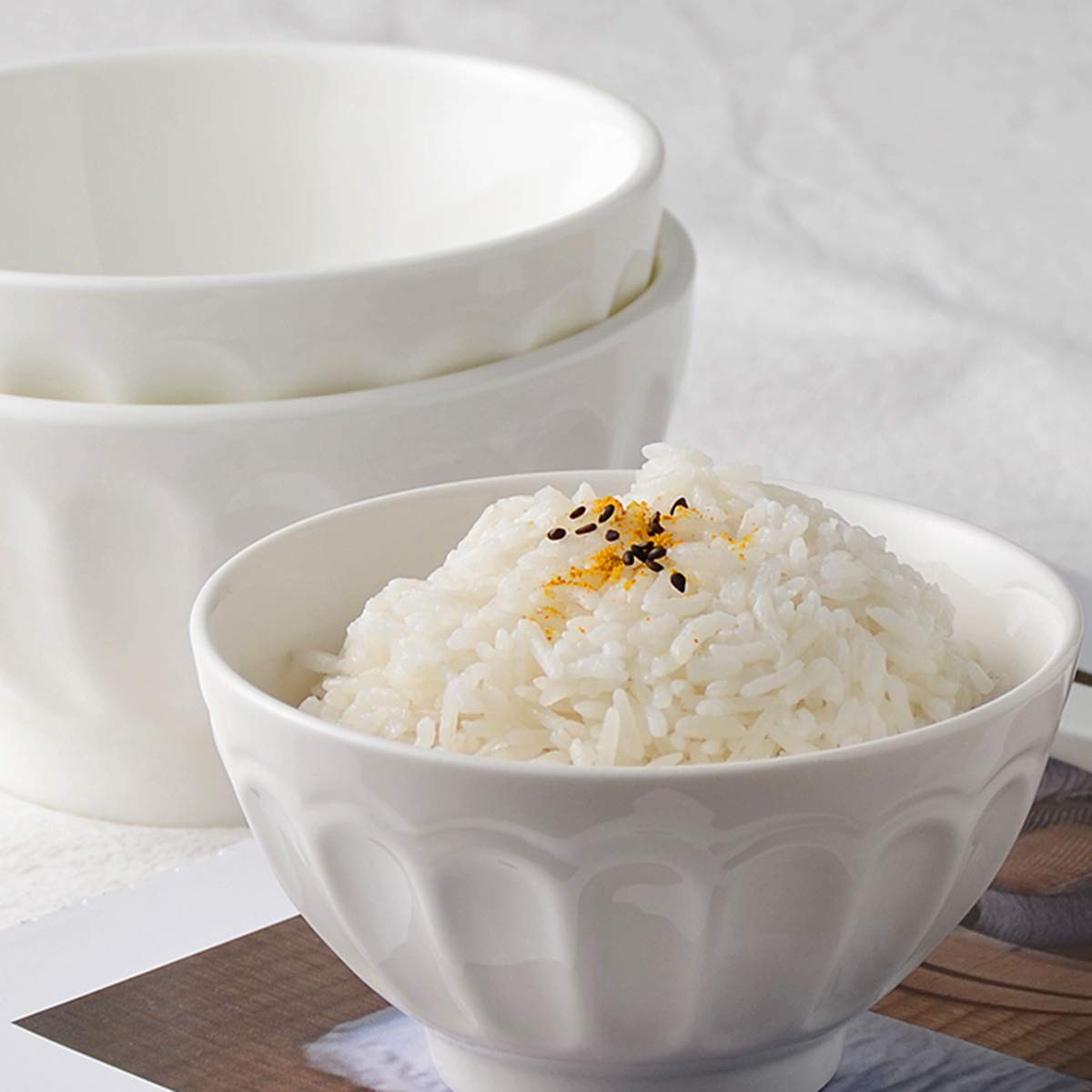 Foraineam Set of 6 Pcs 18 Ounce Porcelain Cereal Bowls Set White Fluted Bowl for Noodle, Cereal, Soup, Salad