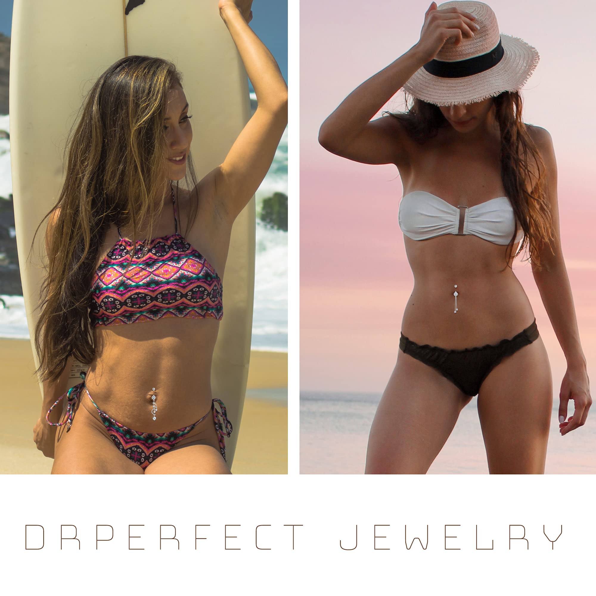 Drperfect 14G Belly Button Rings Dangle for Women Surgical Steel Navel Rings Body Piercing Jewelry