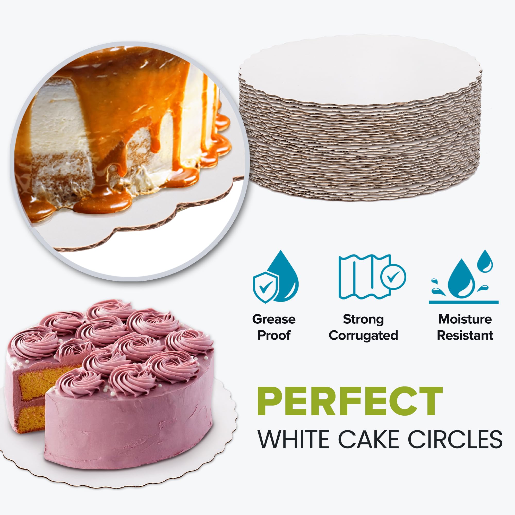 Fit Meal Prep [20 Pack] 8 Inch Cake White Cardboard Disposable Cake Bottoms Pizza Circles Round Base Stand for Desserts and Pastries Grease Proof and Moisture Resistant, Christmas, Birthday, Wedding