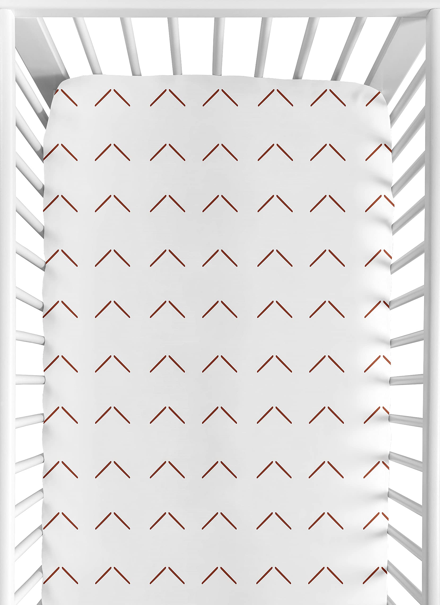 Sweet Jojo Designs Orange Arrow Boy or Girl Fitted Crib Sheet Baby or Toddler Bed Nursery - Rust and White Chevron Geometric Herringbone for Mod Dino Modern Dinosaur Boho Dinosaurs Gender Neutral