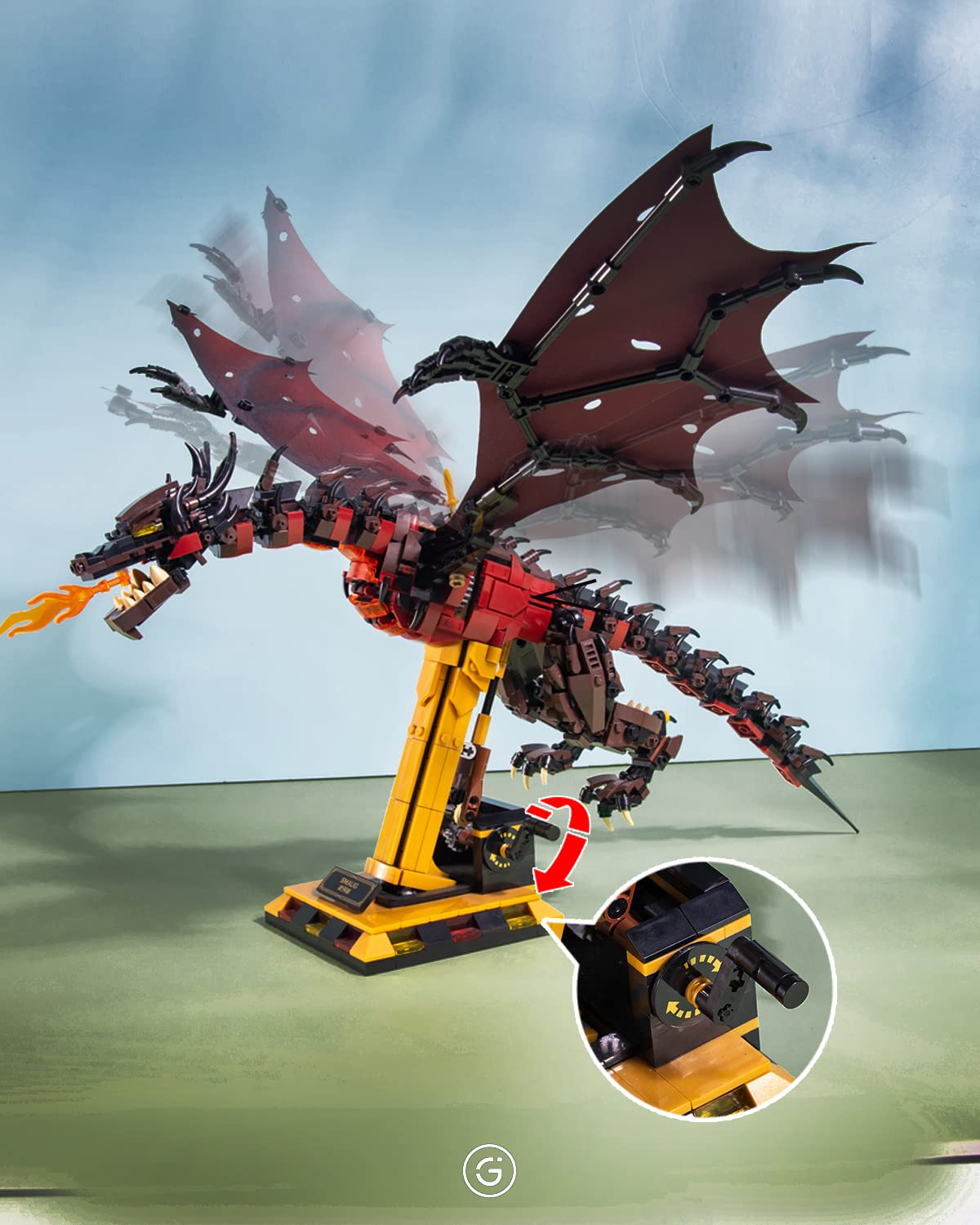 Givenni Fire Dragon Building Set with Display Stand - Smaug 1359 PCS Construction Building Bricks Model for Teen and Adults(New 2024)