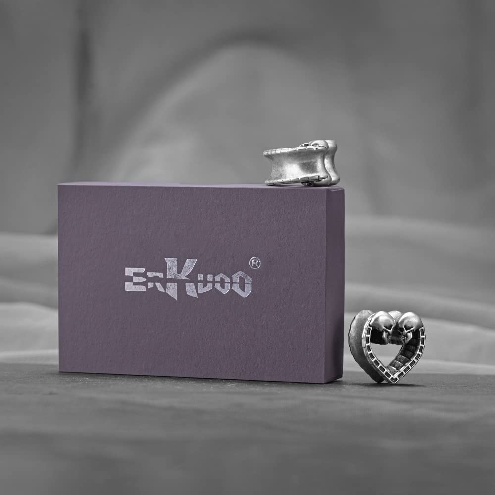 ERKUOO 1 Pair Double Skull Design Saddle Ear Gauges Flesh Gothic Ear Plugs Tunnels Expander Stretcher Piercing Jewelry Earrings 00g(10mm)