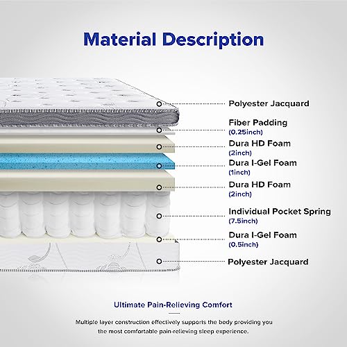 Olee Sleep 13 inch Galaxy Hybrid Gel Infused Memory Foam and Pocket Spring Mattress (King), Medium Plush, White/Grey