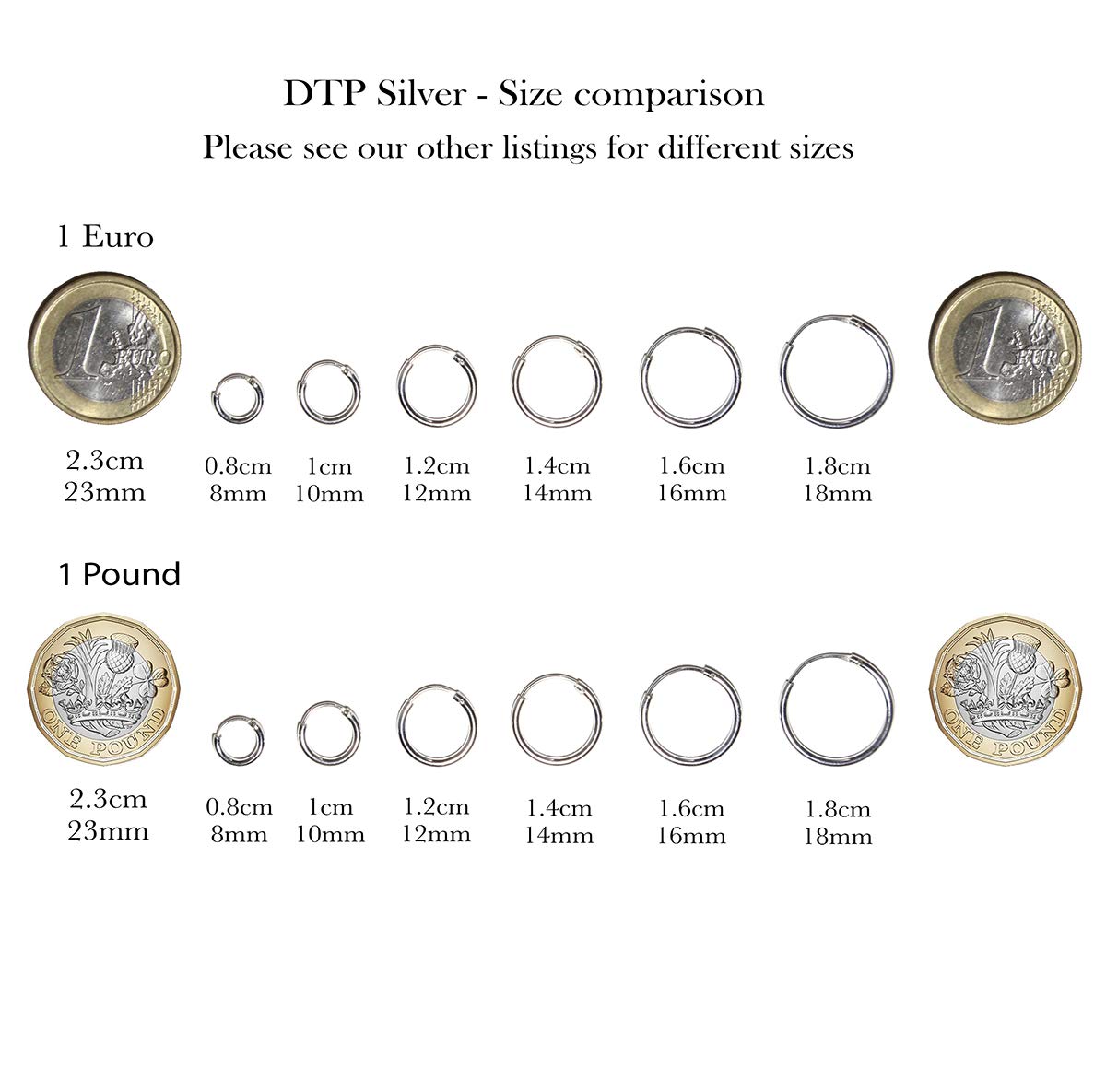 DTPsilver Set of 2 PAIRS of VERY TINY Endless Hoops/Sleepers 925 Sterling Silver 24K Yellow Gold Plated Earrings - Thickness 1.5 mm - Outer Diameter: 10+12 mm