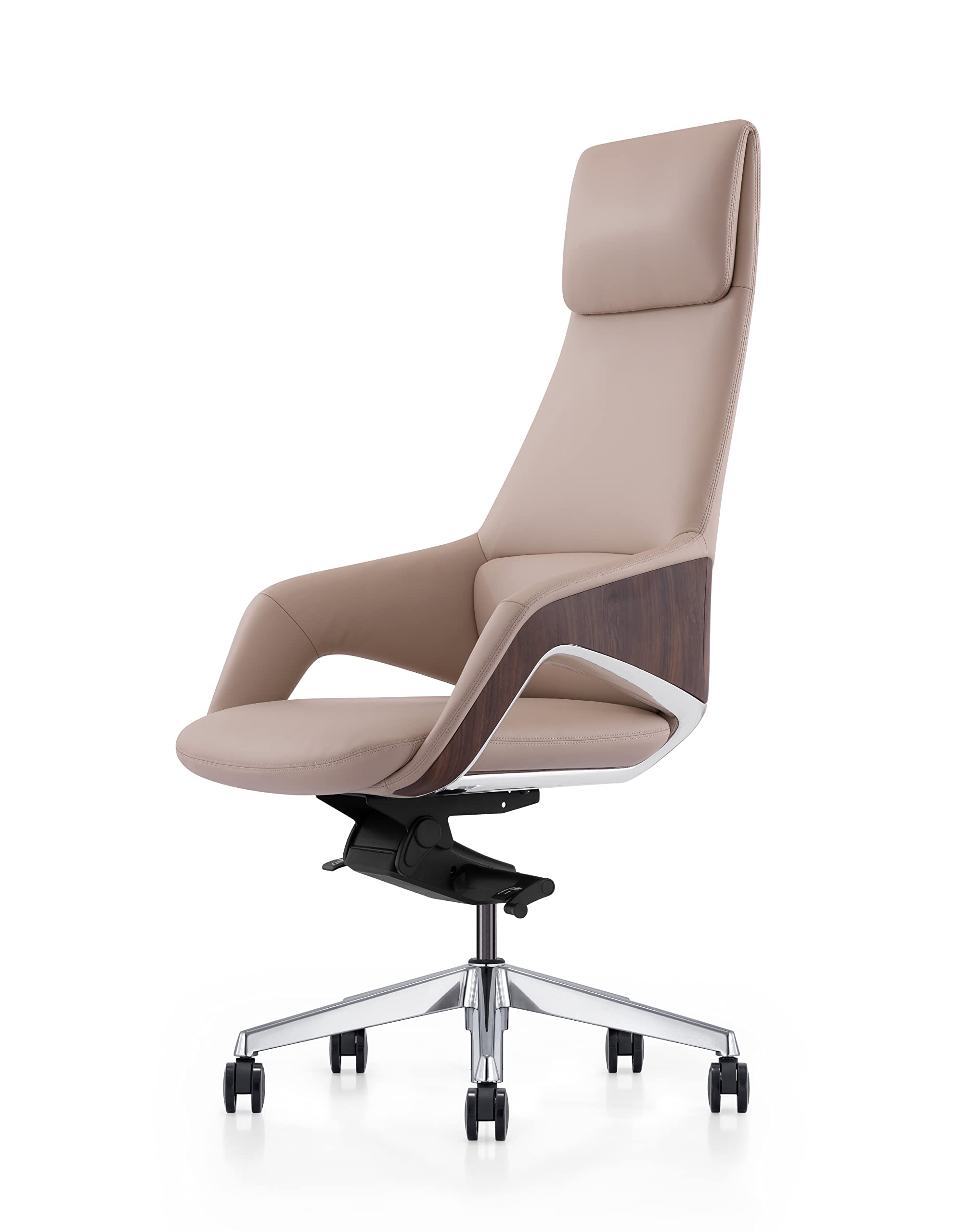 Limari Home Melrost Collection Modern High Back Adjustable Leather Executive Office Chair, Beige, Silver
