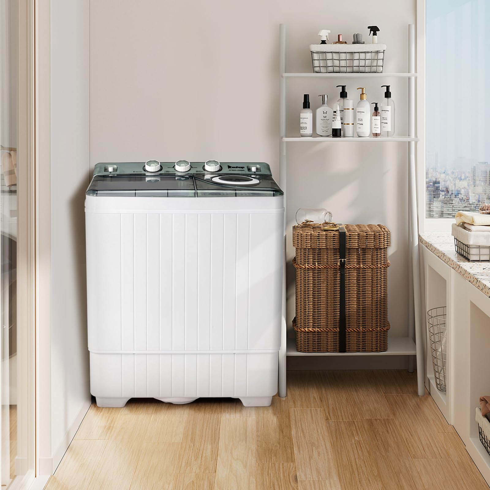 Kitmax Twin Tub with Built-in Drain Pump 26Lbs Semi-automatic Twin Tube Washing Machine for Apartment Dorms RVs Camping (Arrive in 5 Days from US Warehouse)