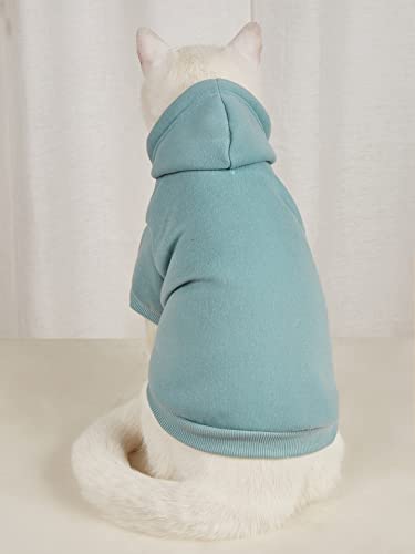 QWINEE Basic Dog Hoodie, Dog Warm Jacket, Cat Apparel, Dog Shirt, Dog Clothes for Puppy Kitten Small Medium Dogs Cats Cadet Blue XL