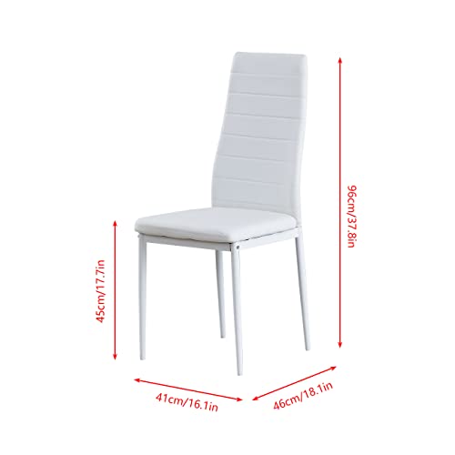 Rainbow Tree Round Dining Table and White Chairs Set 4 for Dining Room, Glass Dining Table with 4 Leather Padded Side Chairs, Comfortable & Space Saving for Home/Office