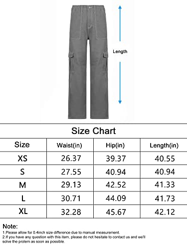 QYANGG High Waist Cargo Pants Women Stretch Baggy Cargo Pants Women Multiple Pockets Relaxed Fit Straight Wide Leg Y2K Pants Grey