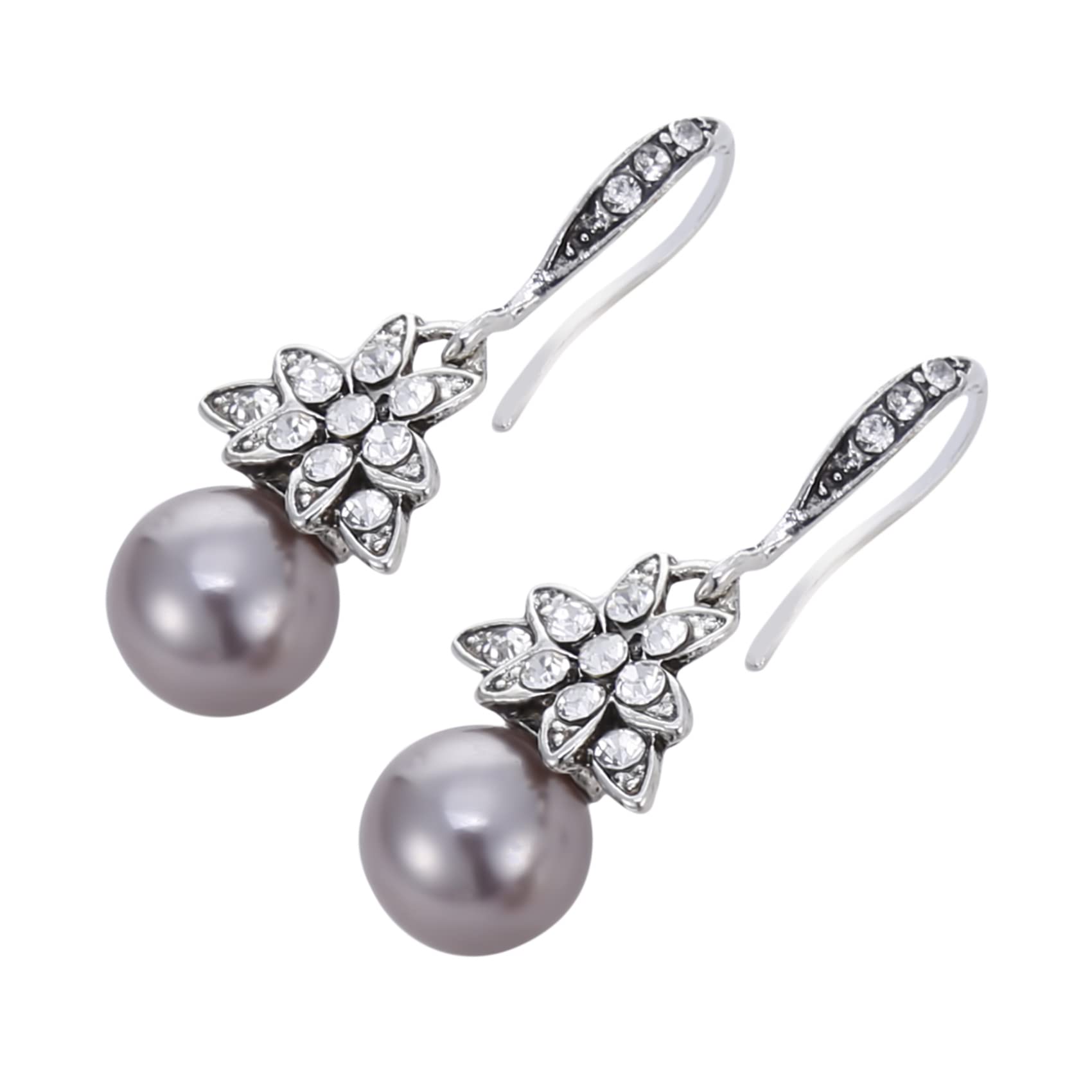 GloryMM Diamonds Pearl Dangle Drop Earrings Vintage Sunflower Earrings Pearl Hook Earrings Jewelry for Women,Grey Gray As the description