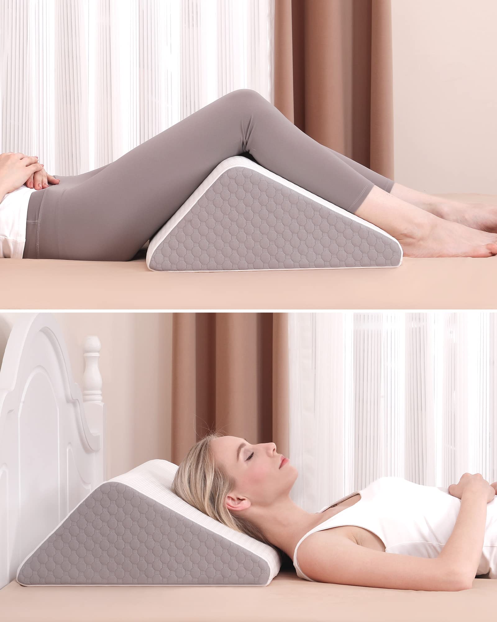 Forias Knee Wedge Pillow 8" Pure Memory Foam Bed Wedge Pillow for Sleeping After Surgery Triangle Pillow for Knee Support Leg Elevation Sciatica Knee Hip Back Pain Relief
