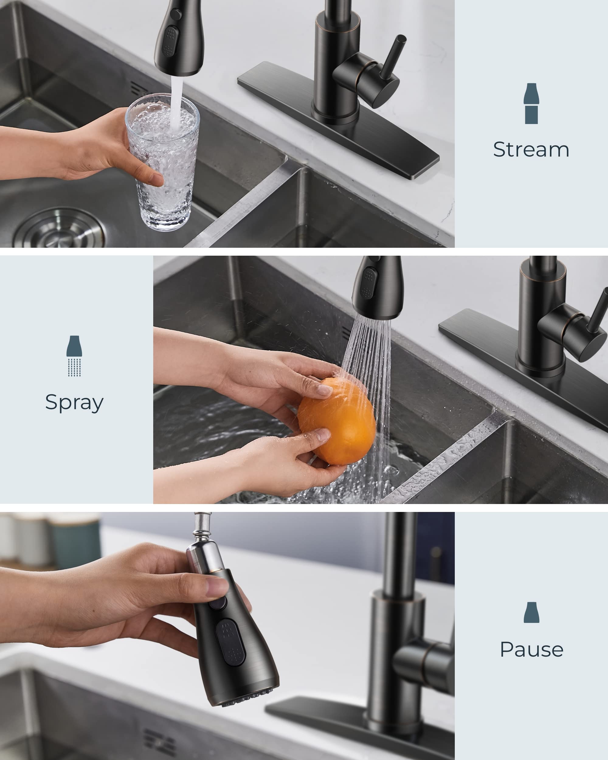 FORIOUS Kitchen Faucet with Pull Down Sprayer, High Arc Single Handle Kitchen Sink Faucet with Deck Plate, Commercial Modern rv Stainless Steel Kitchen Faucets, Grifos De Cocina, Oil Rubbed Bronze
