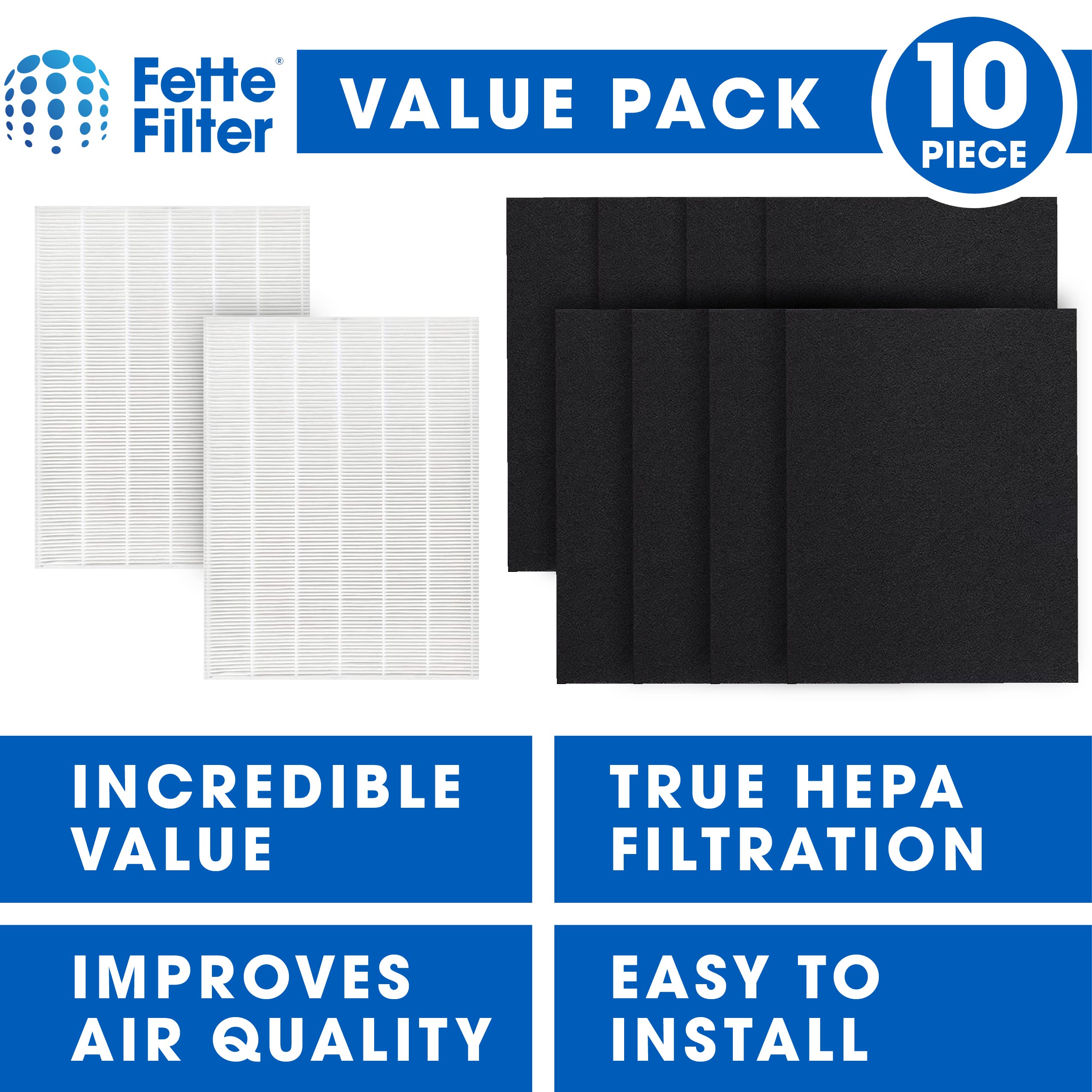 Fette Filter - D480 Premium True Hepa H13 Replacement Filter D4 Compatible with Winix D480 Air Purifier Part Number 1712-0100-02, 1712010002. 2 True Hepa and 8 Activated Carbon Filter