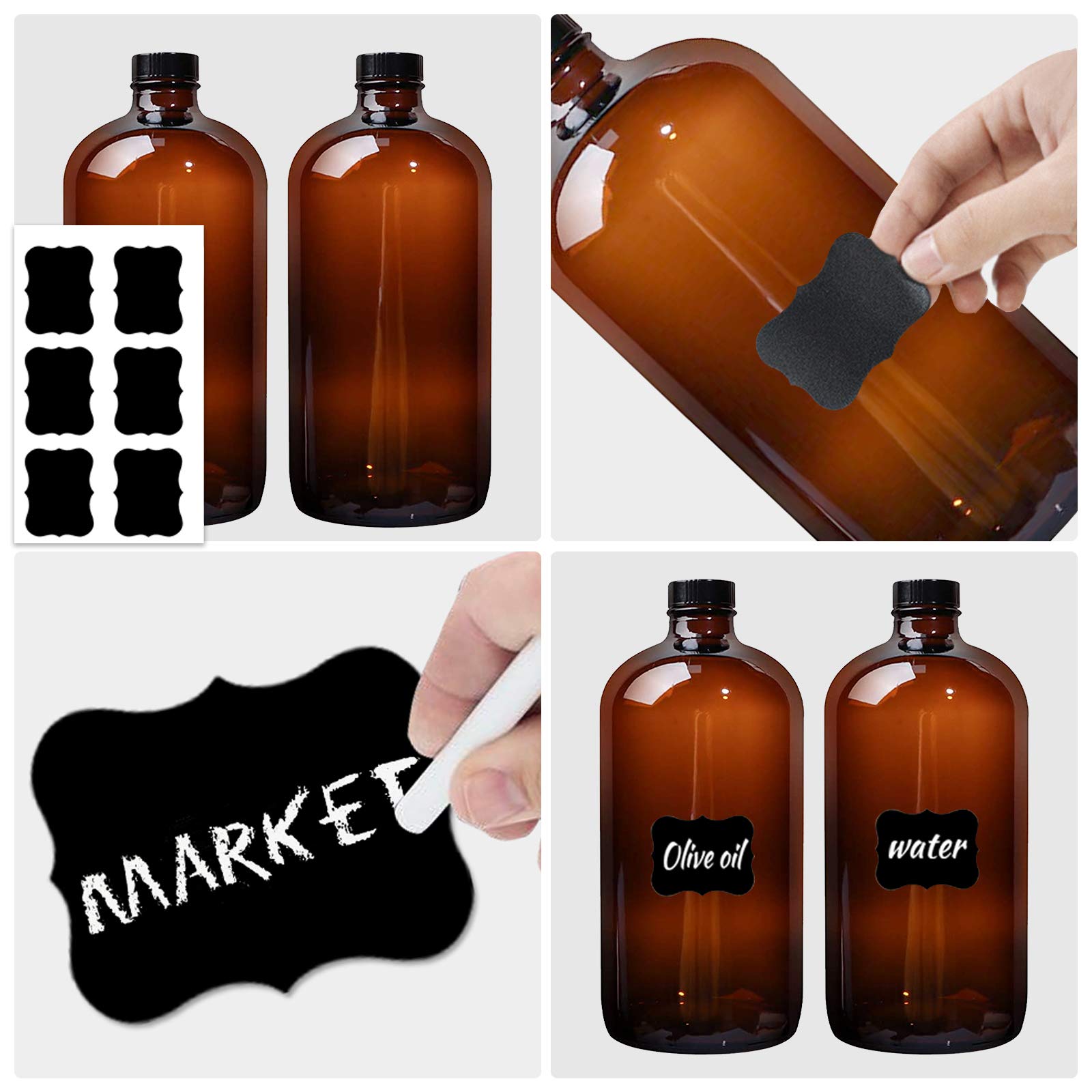 STARSIDE 2 Pack - 1 Liter 32 oz Amber Glass Boston Round Bottles with Air Tight Seal Phenolic Poly Cone Caps. Perfect Glass Containers for Secondary Fermentation,Storing Kombucha,Brewing and Juicing.