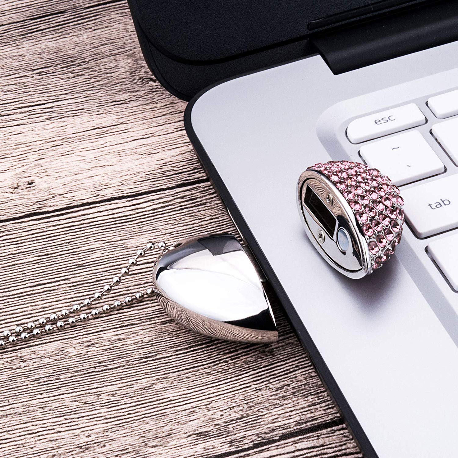 EcooDisk 128GB USB 3.0 Flash Drive Diamond Heart Shape Zip Drive Jewelry Necklace Memory Stick Thumb Drive Cute Pen Drive Fun USB Stick Data Storage