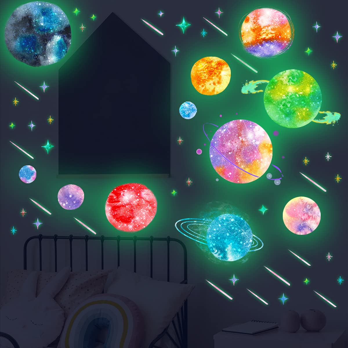 Glow in The Dark Planets Stars for Ceiling Wall Decals Glow Solar System Galaxy Space Nursery Wall Stickers Kids Girls Boys Room Decorations for Bedroom