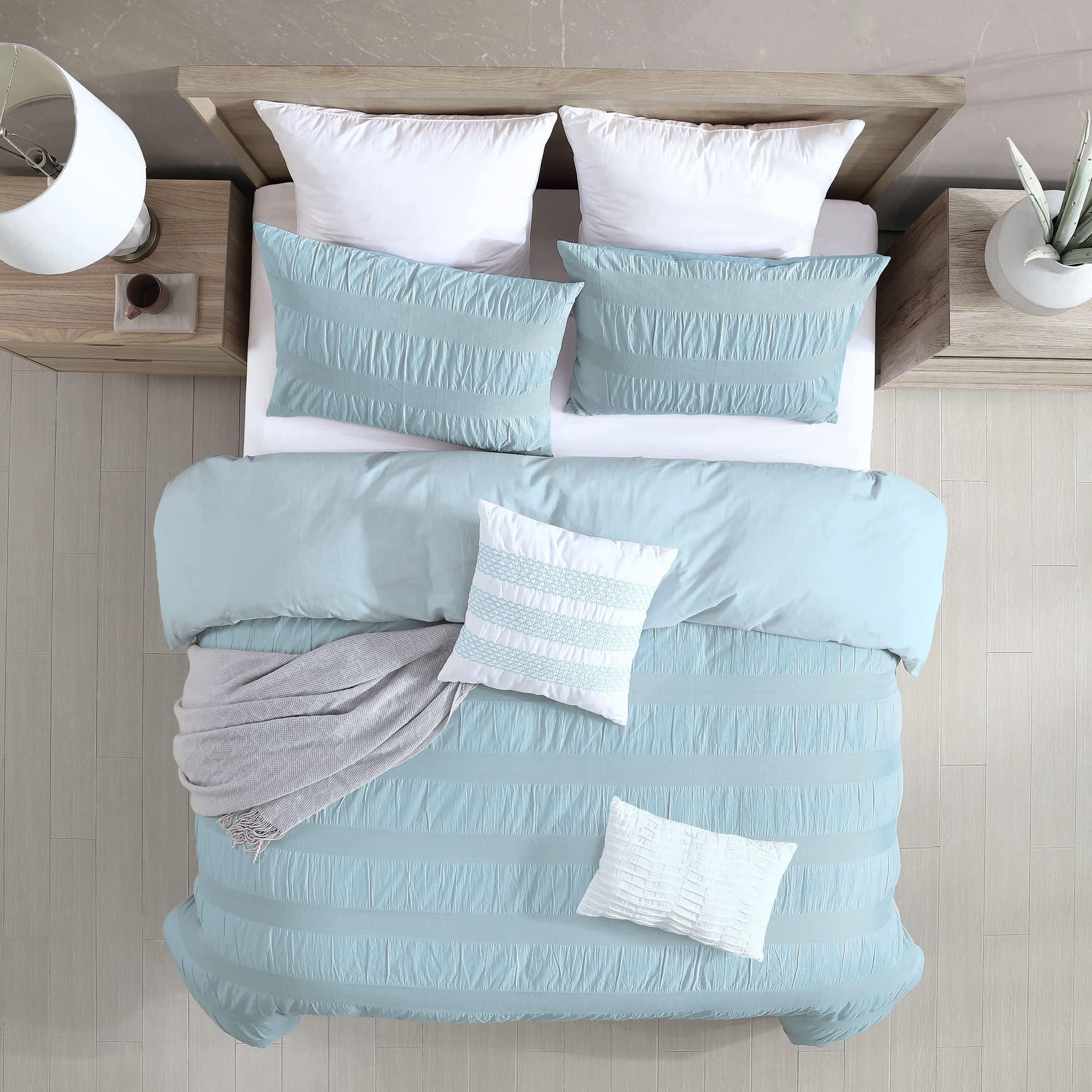 Swift Home Moselle 100% Cotton Ruched & Waffle Weave Bedding Duvet Cover Set, All Season & Breathable, Oeko-TEX Certified – White, Full/Queen (Comforter NOT Included)