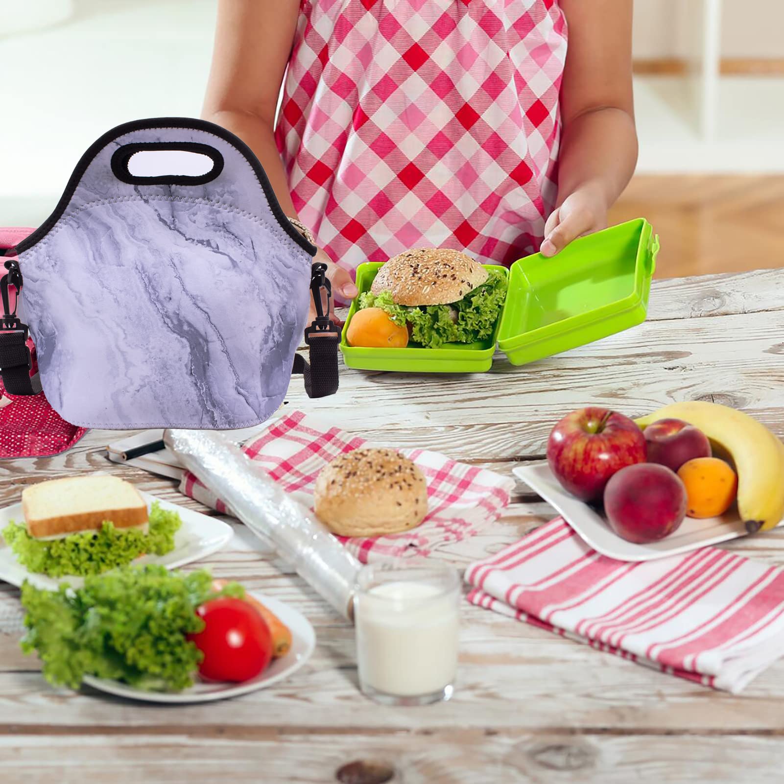 Generic Neoprene Lunch Bags, Insulated Lunch Bag With Crossbody Strap, Reusable Lunchbox Foldable Handbag For Travel, Picnic, Office, Work, Back To School