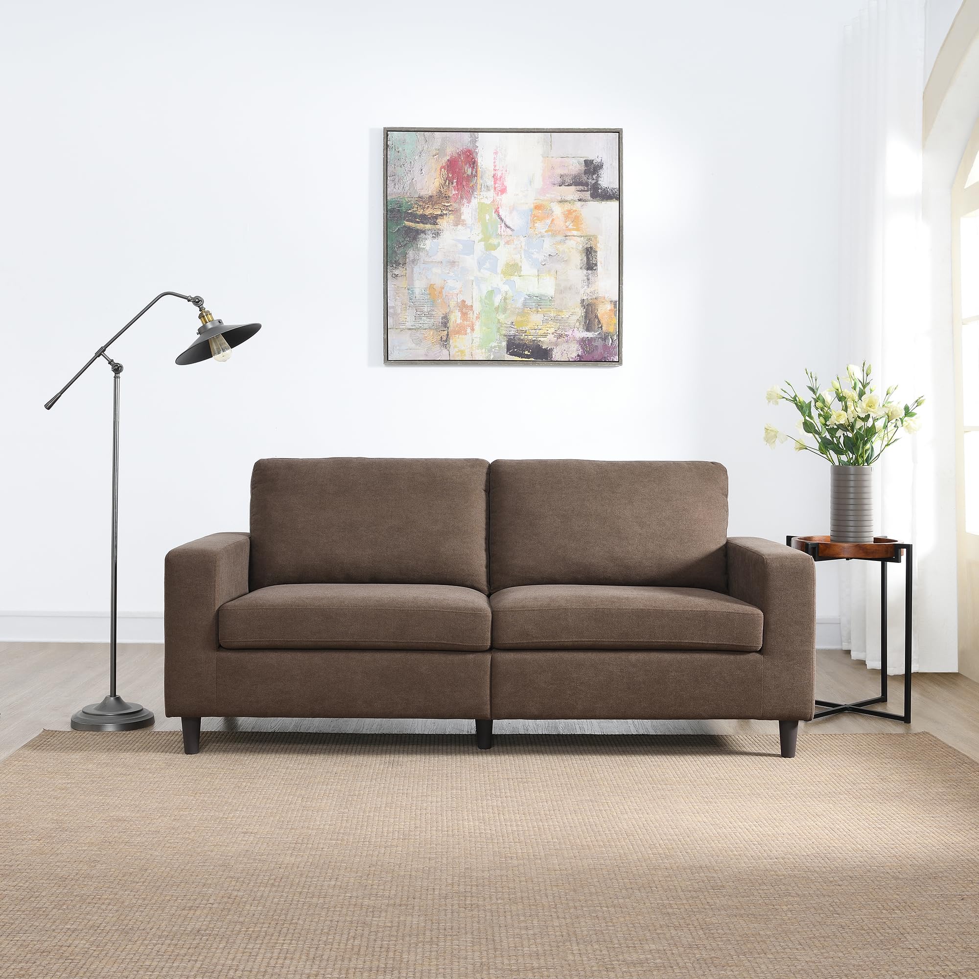 LULUTONG 75.2'' Living Room Modern Brushed Fabric Upholstered Sofa, 3 Seater Couch for Apartment, Dorm, Bonus Room, Office, Studio, Living Room, Bedroom, Solid Wood Frame, Easy Assembly - Brown
