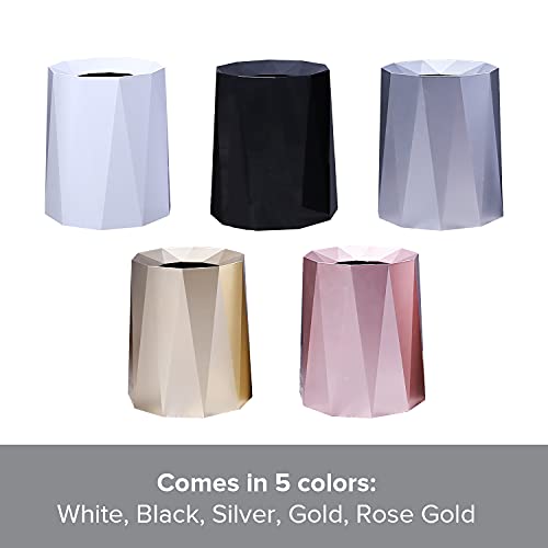 Luxurious Nordic Trash Can - Open Top Geometric Garbage Can - Double Barrel Trash Bin - Waste Basket w/Removable Plastic Bin - Living Room, Bedroom, Bathroom Trash Can - 8L/2.1Gal Garbage Bin, White