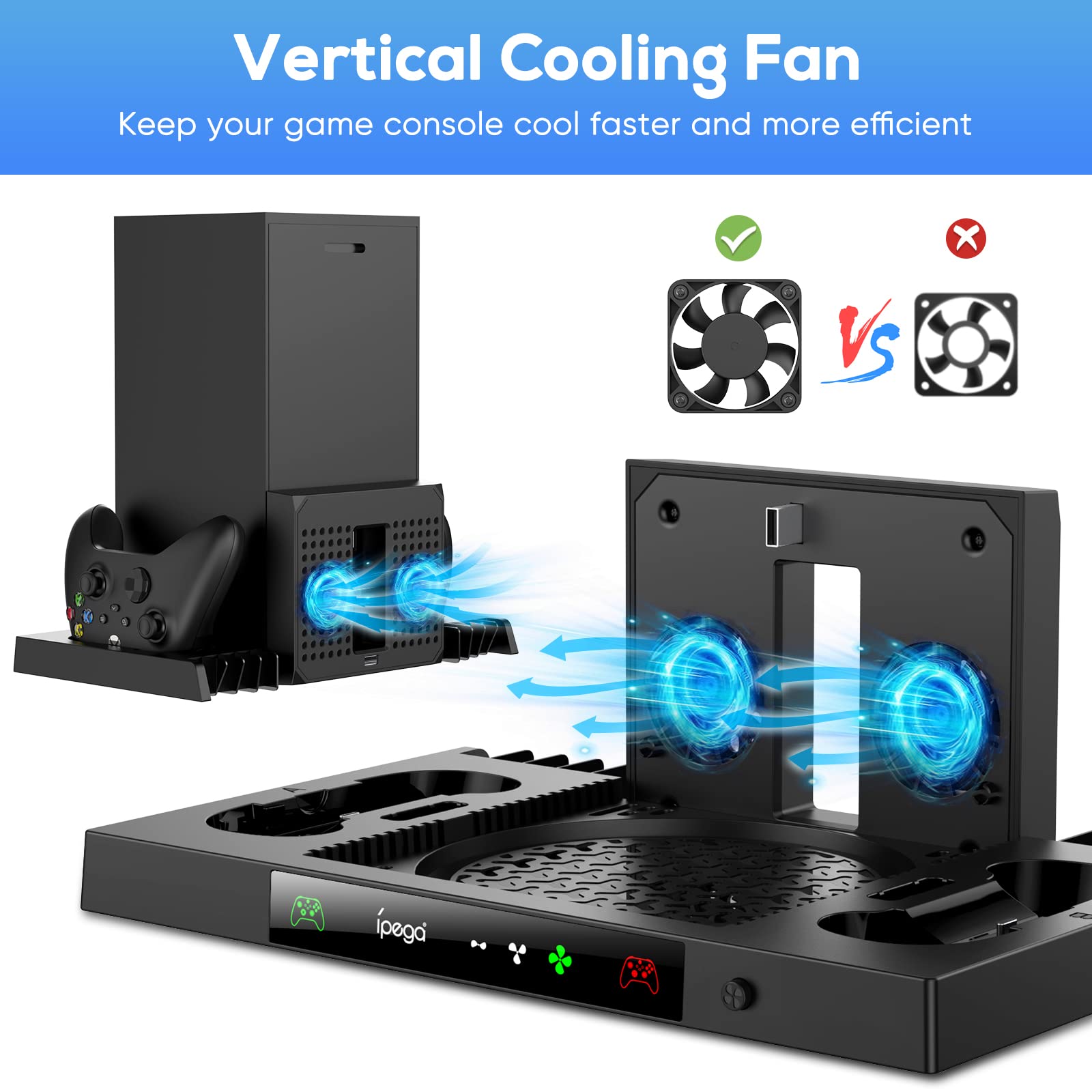 FASTSNAIL Charging Station for Xbox Series X with Cooling Fan,Charge Dock for Xbox Series X Controller with 8 Game Slots and Headset Stand