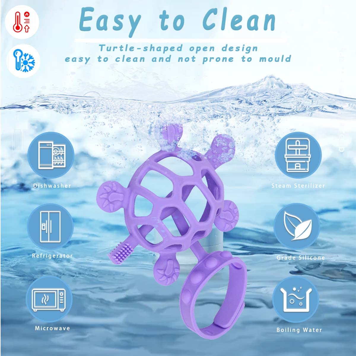 GOQELK Baby Teething Toys-Baby Teether,Baby Teethers 3-24 Months,Teething Mittens with Anti-Drop,Teethers Turtle with Three Shapes for Stimulates and Soothing-Silicone BPA Free | (Pack of 2)