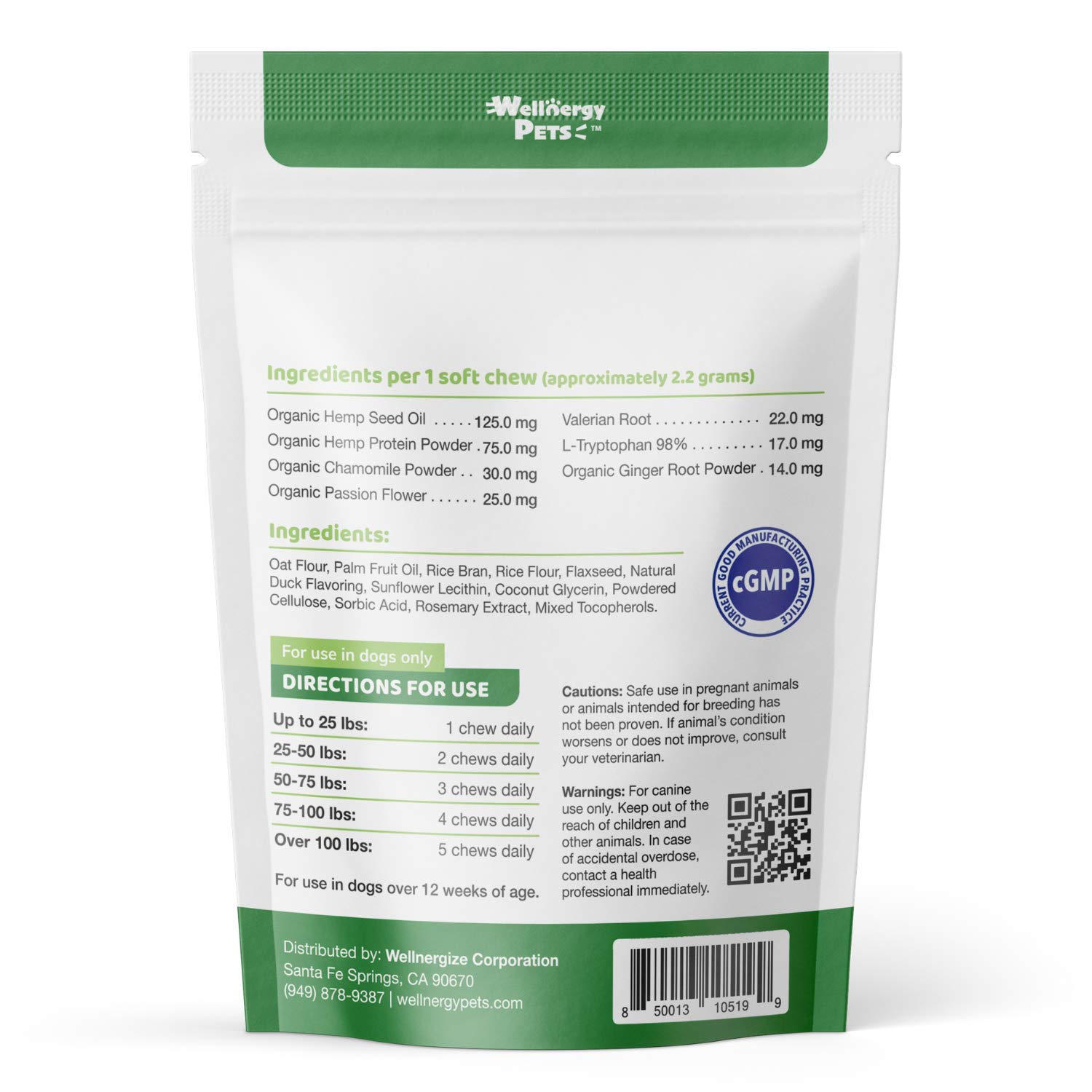Wellnergy Natural Calming Chews for Dogs β Natural Organic Supplement- for Dogs with Stress, Separation Anxiety and Hyperactivity - 40ct Travel Pk
