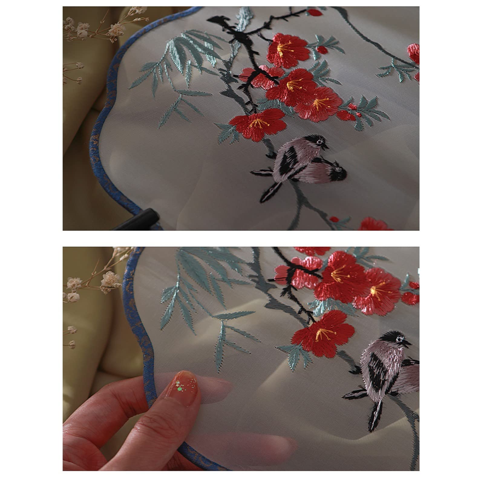 ERTUO Chinese Style Su Embroidery Retro Round Fan Double-Sided Embroidery Hanfu Cheongsam Dance Eight Petal Fan
