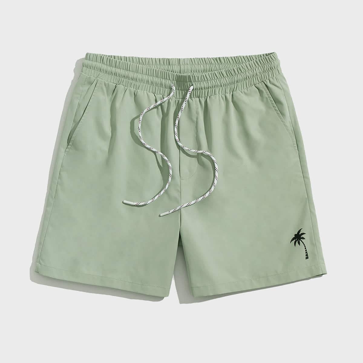 GORGLITTER Men's Letter Graphic Track Shorts Drawstring Waist Summer Workout Shorts Mint Green A Small