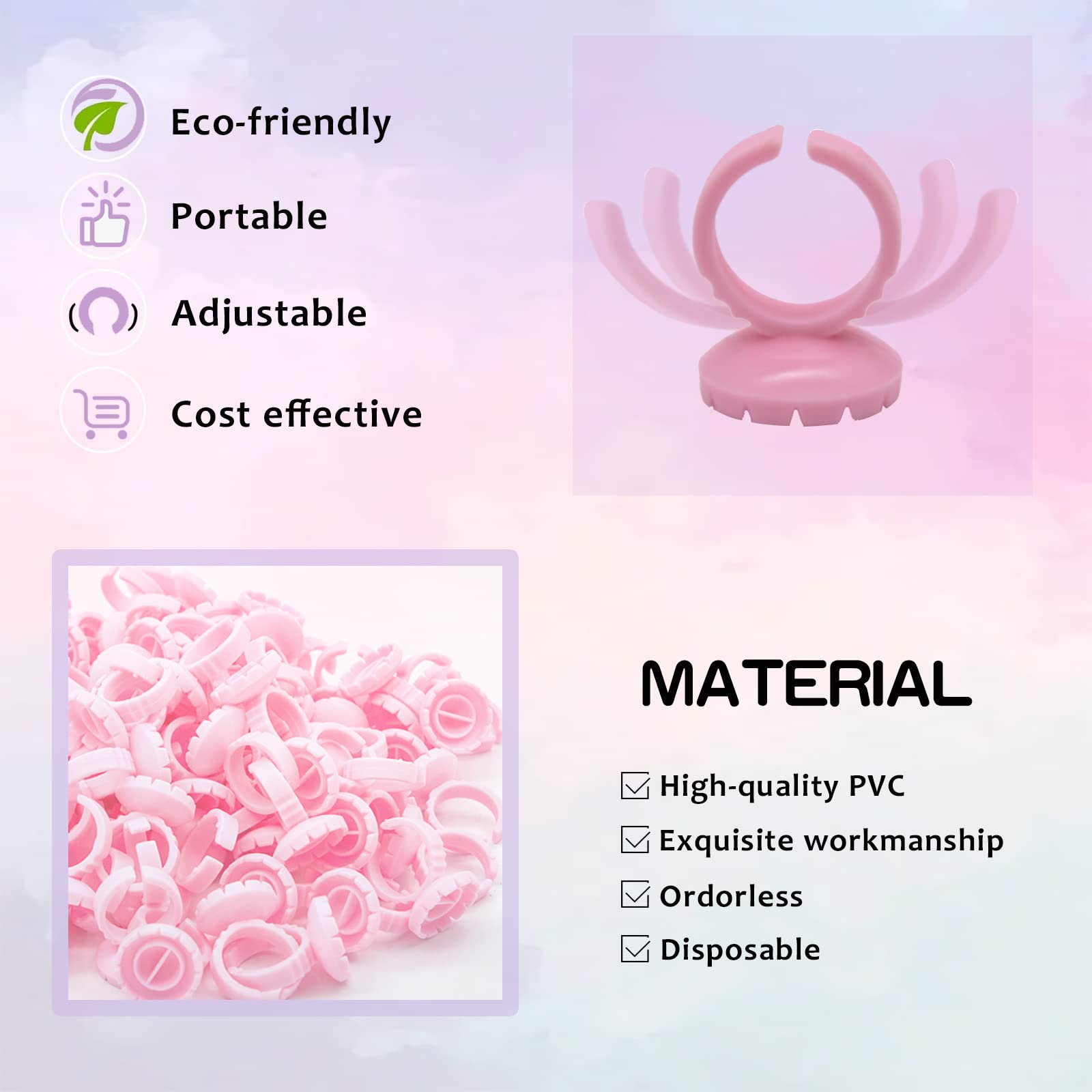 Glue Rings for Eyelash Extensions Dimsem Glue Rings100 PCS, Lash Glue Holder for Volume Lash Fan, Lash Glue Cup for Lashes Supplies, Pink