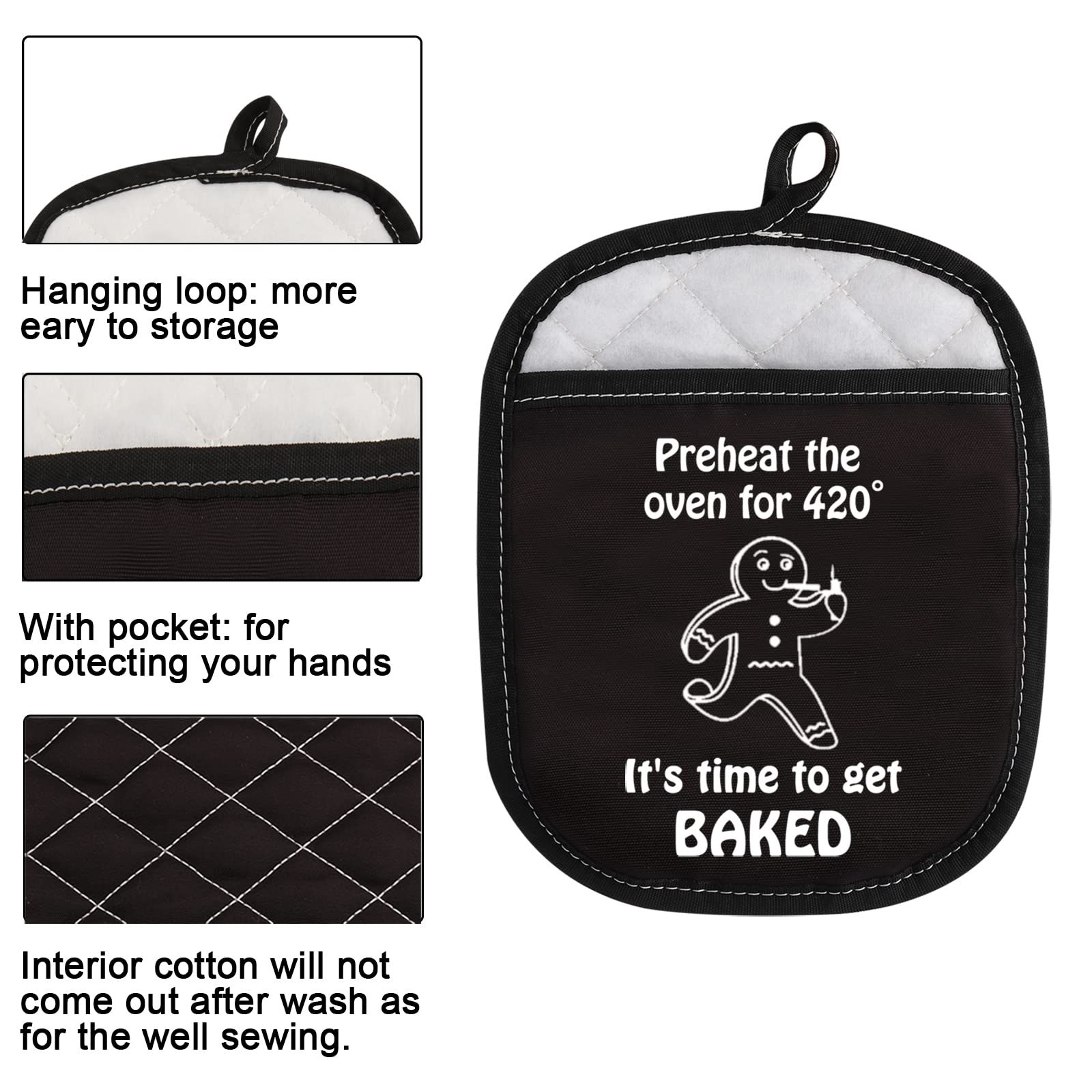 Funny Marijuana 420 Novelty Kitchen Accessories Preheat The Oven for 420 It’s Time to Get Baked Oven Pot Holder with Pocket (Preheat 420)