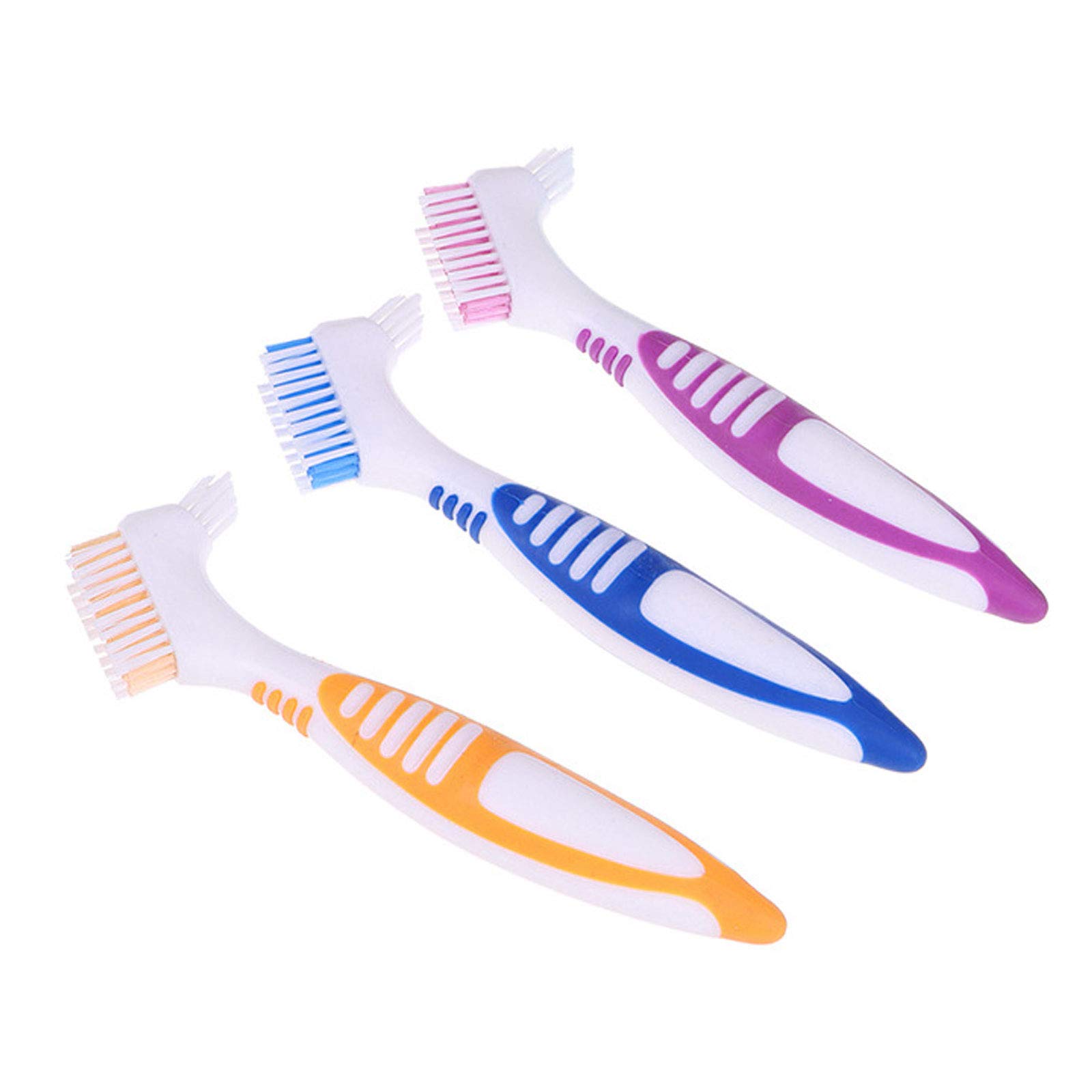 Wenplus 4 Pieces Denture Cleaning Brush Double Sided Denture Toothbrushes Portable False Teeth Brush, 4 Colors (WEP-247O)