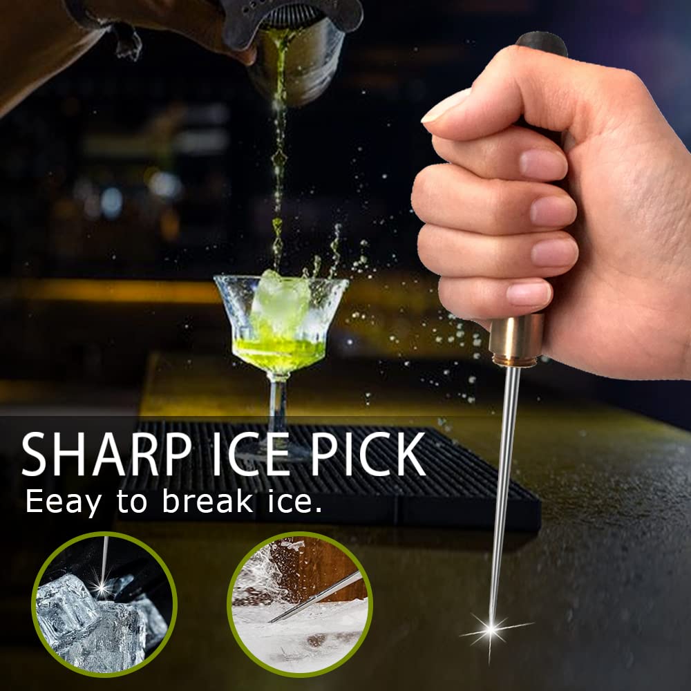 Genoric Ice Picks Stainless Steel Wooden Handle with Safety Cover for Bar, Bartender, Kitchen and Camping, Stainless Steel Ice Tools for Bar Set (Red Sandal Wood, 6.7β)