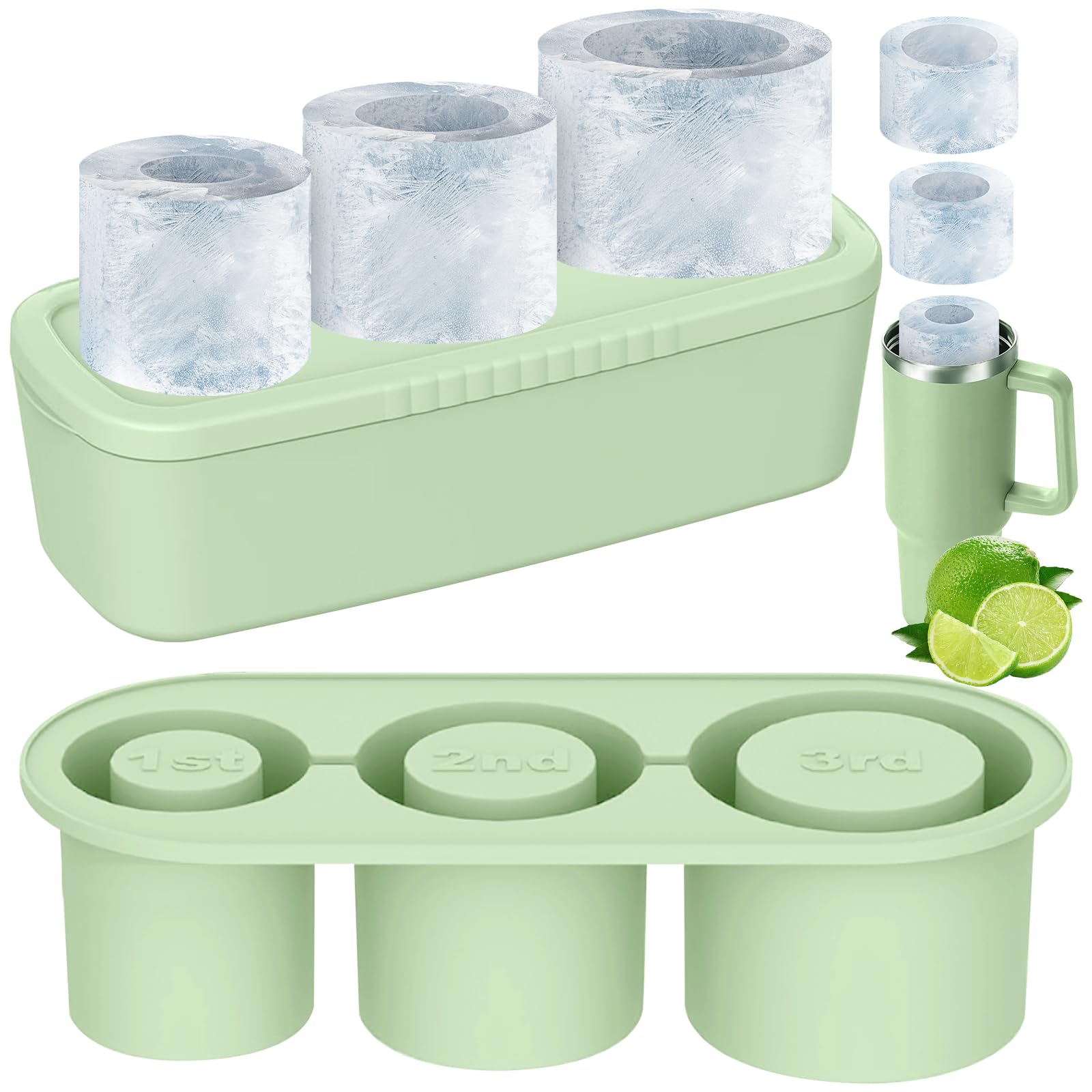 DOGITY Ice Cube Tray for Stanley Cup,Ice Molds for Stanley Cup Accessories,Silicone Ice Cube Molds with Lid and bin for Stanley 20oz 30oz 40oz Tumbler Cup,3 Sizes Silicone Ice Cube Mold for Ice Drink