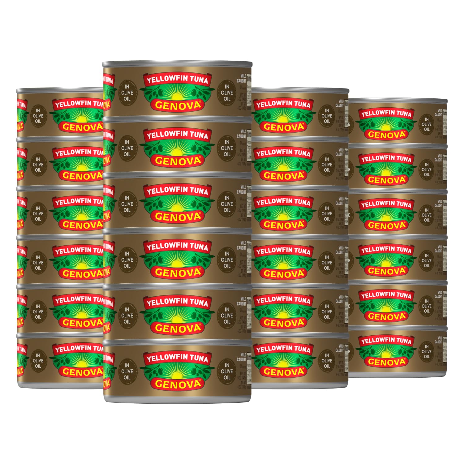 Genova Premium Yellowfin Tuna in Olive Oil, Wild Caught, Solid Light, 5 oz. Can (Pack of 24)