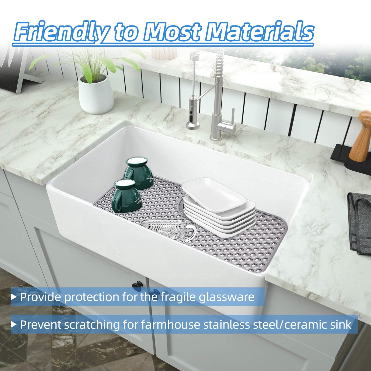 Eqivei Silicone Sink Protectors for Kitchen, 26''x 14'' Heat Resistant Kitchen Sink Mat for Bottom of Stainless Steel/Porcelain Sink,Rear Drain, No-Slip Sink Grid Accessories
