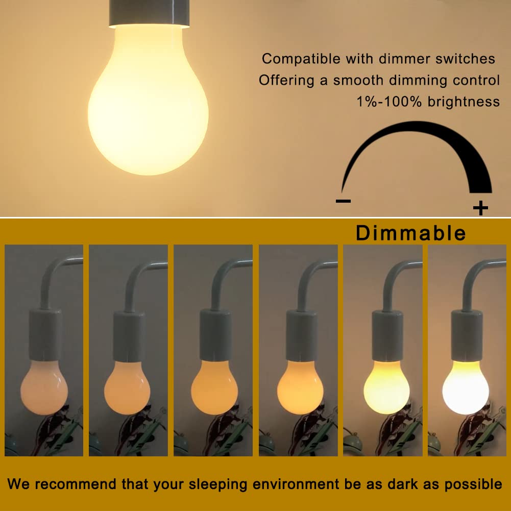 Dubofu Sleep Aid Light Bulb LED, Dimmable, Blue Light Blocking Night Light Bulbs for Bedtime and Evening, E26/ A19/ 5W -35W Equivalent/ 2500K Warm White/ 1 Pack