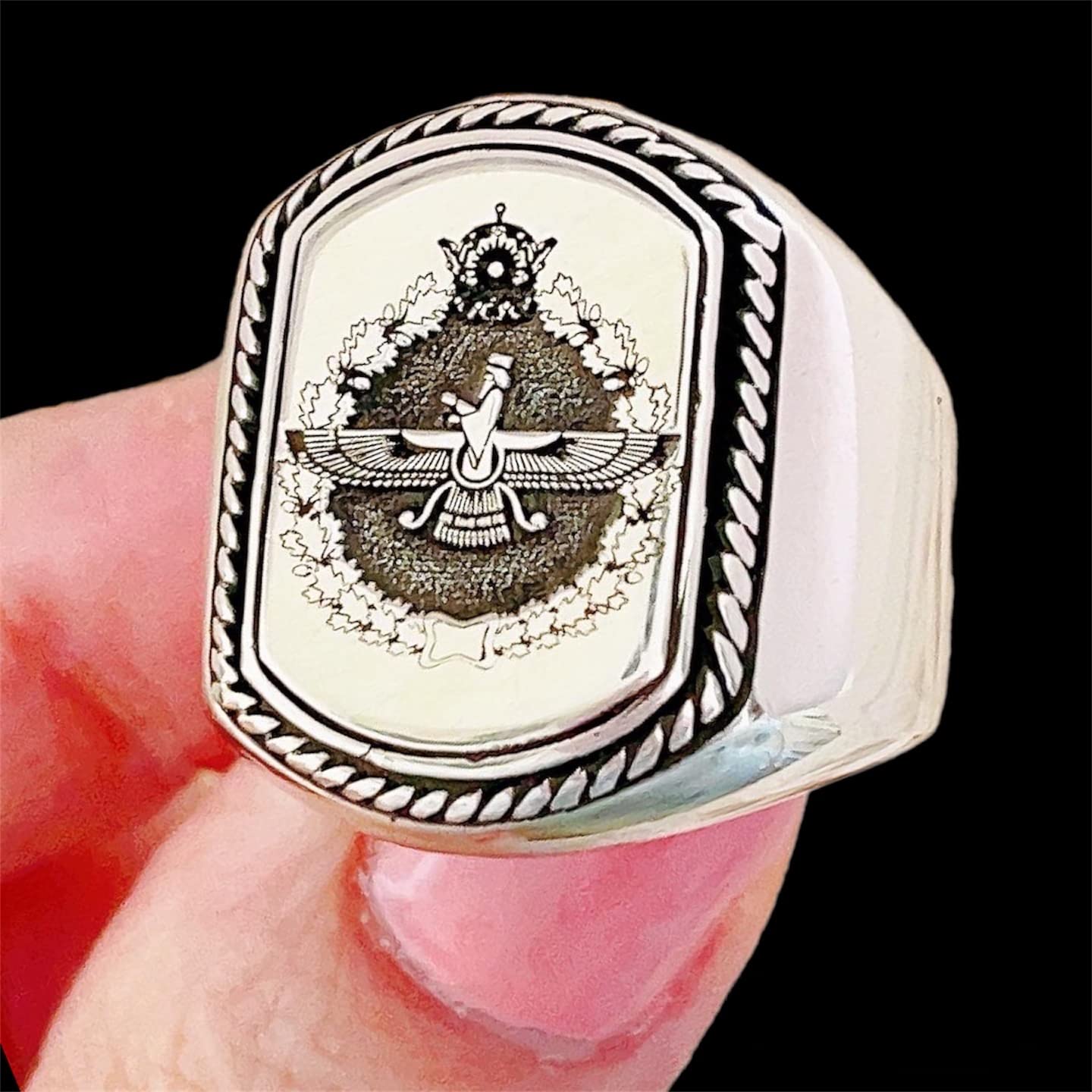 Esmawish Handmade Turkish made Zoroaster Farvahar Emblem Zoroastrian 925K Stamped Sterling Silver Men Woman Ring (9)