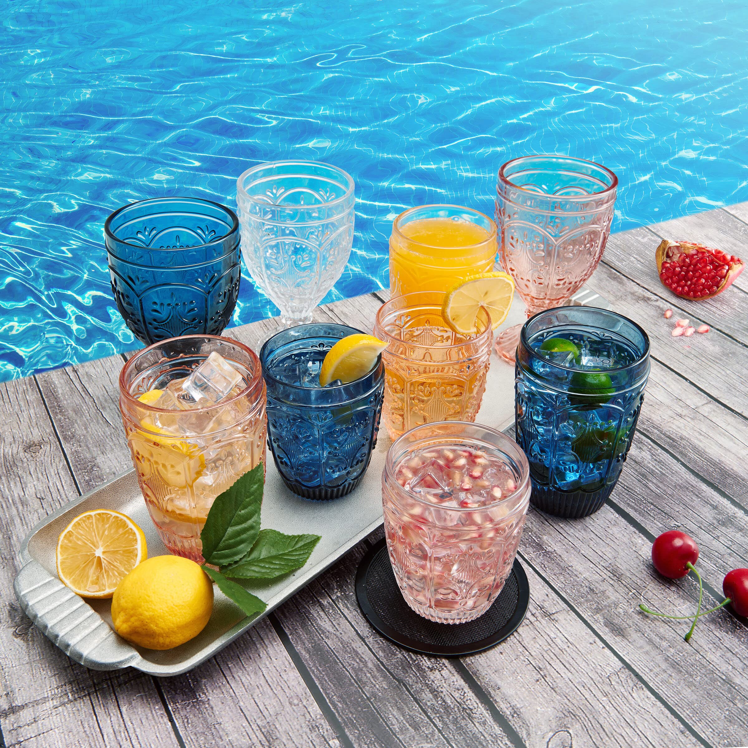 Fitz and Floyd Trestle Highball Tumbler Cups, Set of 4, Blue