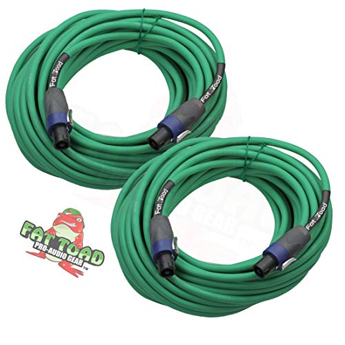 Fat Toad Speakon to Speakon Cables (2 Pack) 50ft Professional Pro Audio Green Speaker PA Cord with Twist Lock Connector | 12 AWG Wire for Impeccable Studio Recording & DJ Stage Performance Gear