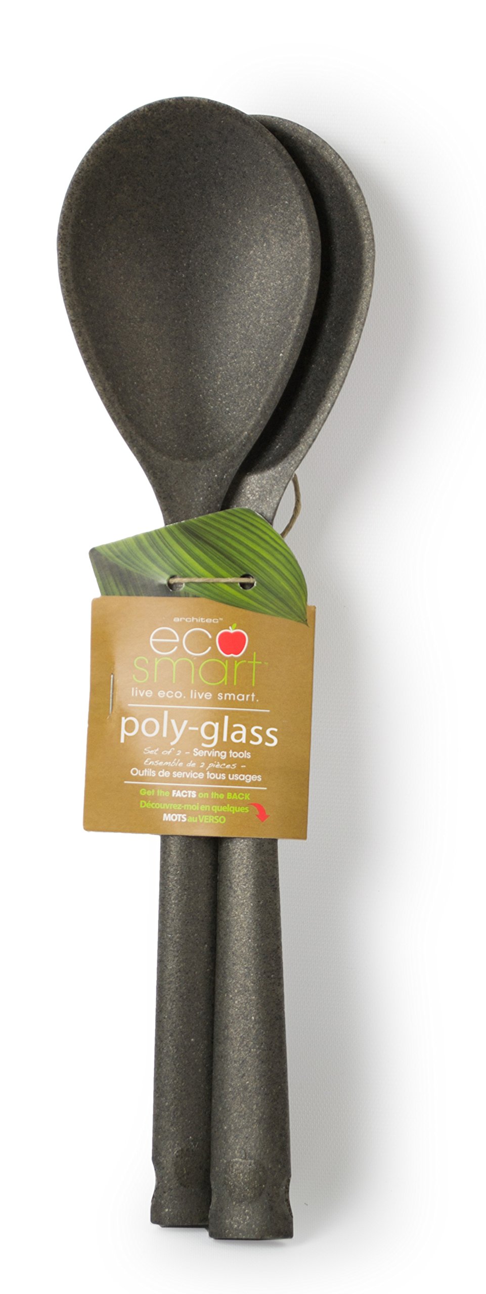 EcoSmart PolyGlass Serving Spoons, Black, Set of 2, Recycled Plastic and Glass, Made in the USA by Architec