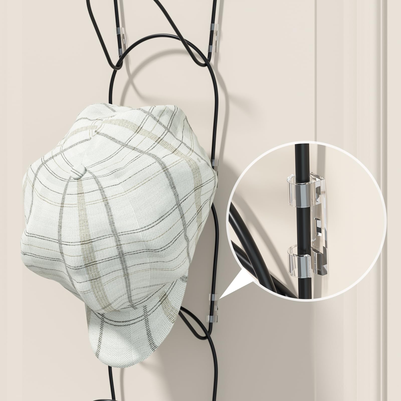 LINFIDITE 10 Pack Hat Rack Hanger Holder Organizer Closet Hanging Baseball Cap Display Storage Rack for Scarves Handbags Towels Clothes Ties Over Door Wall Mounted w Hanging Hook Black