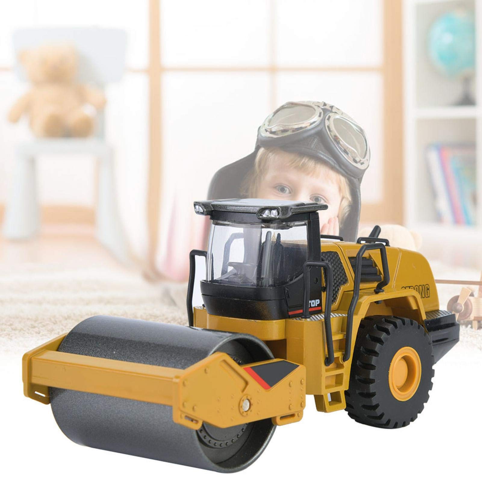 GOTOTOP 1 to 50 Scale Alloy Road Roller Model Construction Vehicle Vehicle Static Road Roller Model Suitable for Children Over 8 Years Old 16x6.6x6.6cm