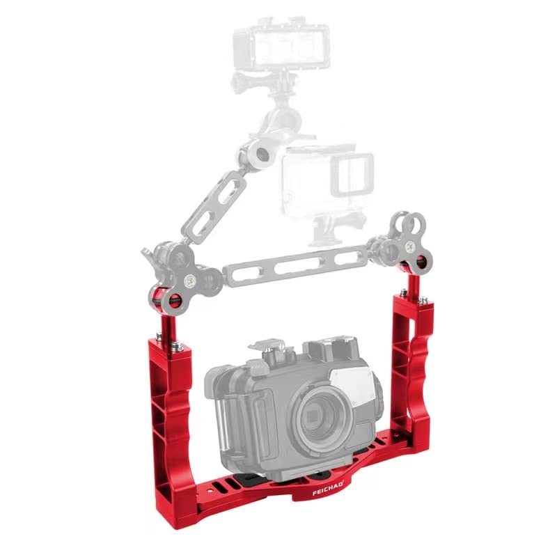 Dual Handle Underwater Camera Tray Extendable Aluminum Underwater Handle Tray Bracket with 2 Ball Handle, Video Light Stabilizer Tray for Camera Housing, Handle Grip Tray for Gopro Action Camera