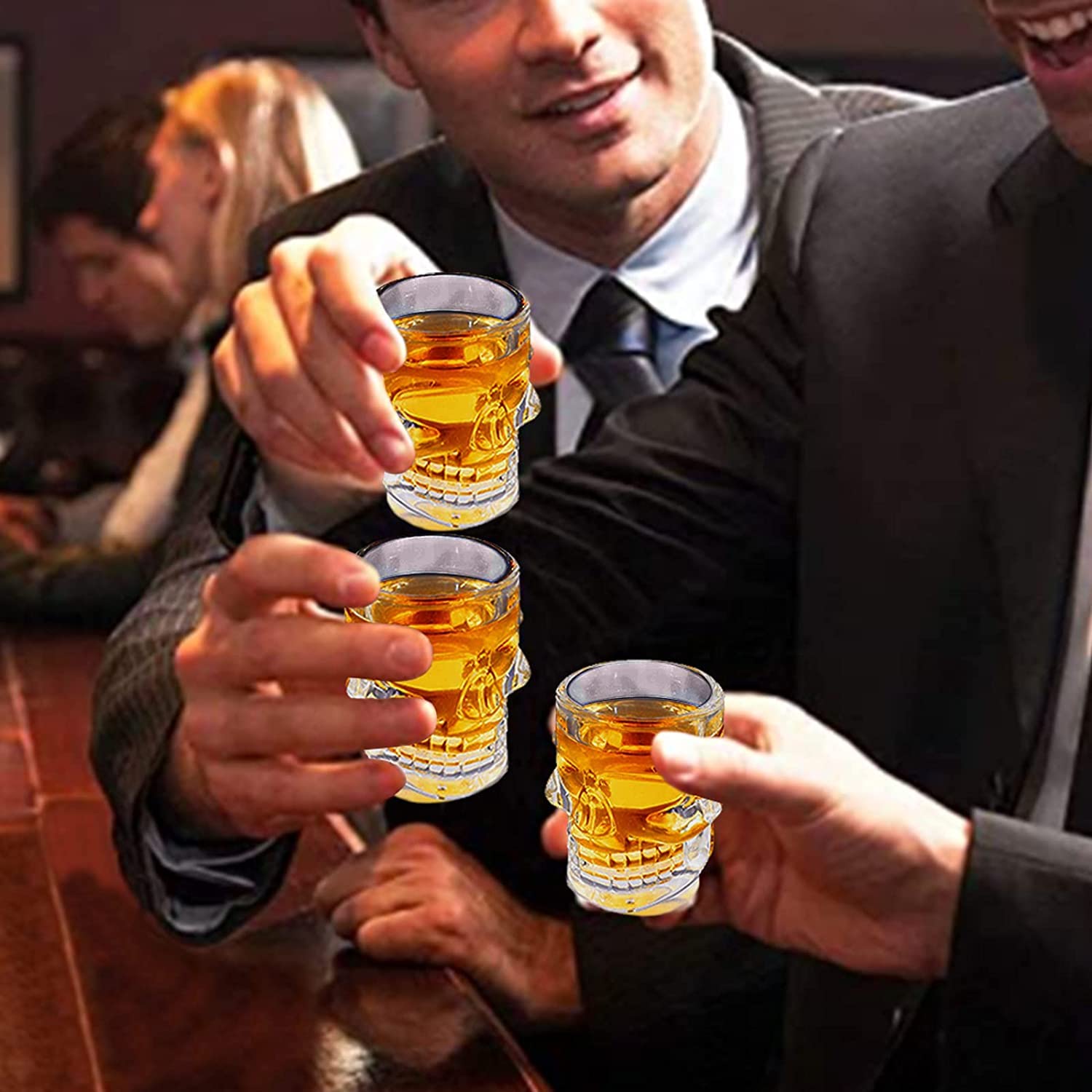 FORYILLUMI Skull Face Heavy Base Whiskey Shot Glasses, Set of 12, Clear Shot Drinking Glassware for Party, Wine, Whiskey, Tequila, Cocktail, Beverage, Bar Decor, 1.5 oz
