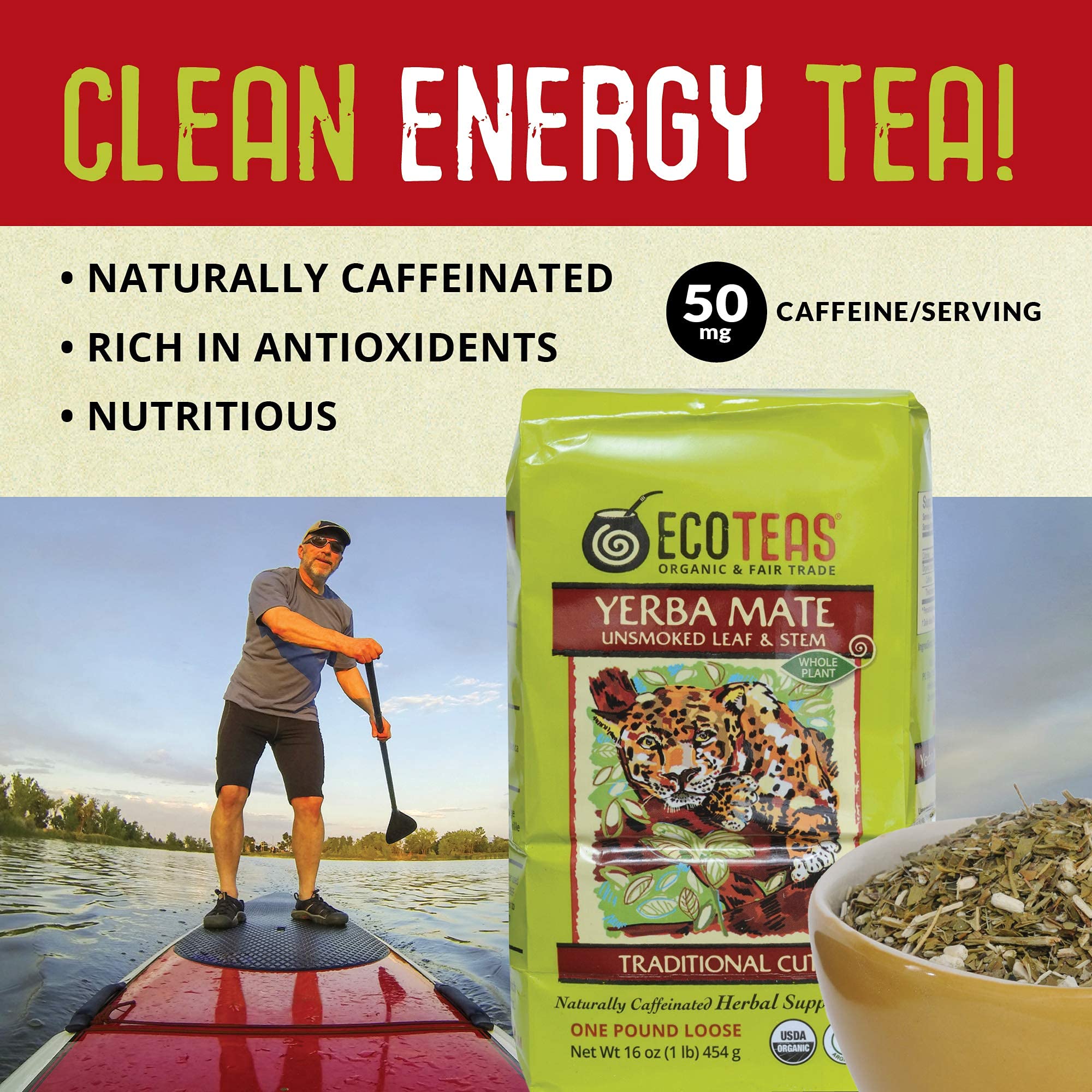 ECOTEAS - Organic Yerba Mate Loose Tea Traditional Cut - 1 Lb - Detox Tea -Yerba Mate Tea - Hi Caf Tea - Yerba Mate Energy Burst - Ecoteas Yerba Mate
