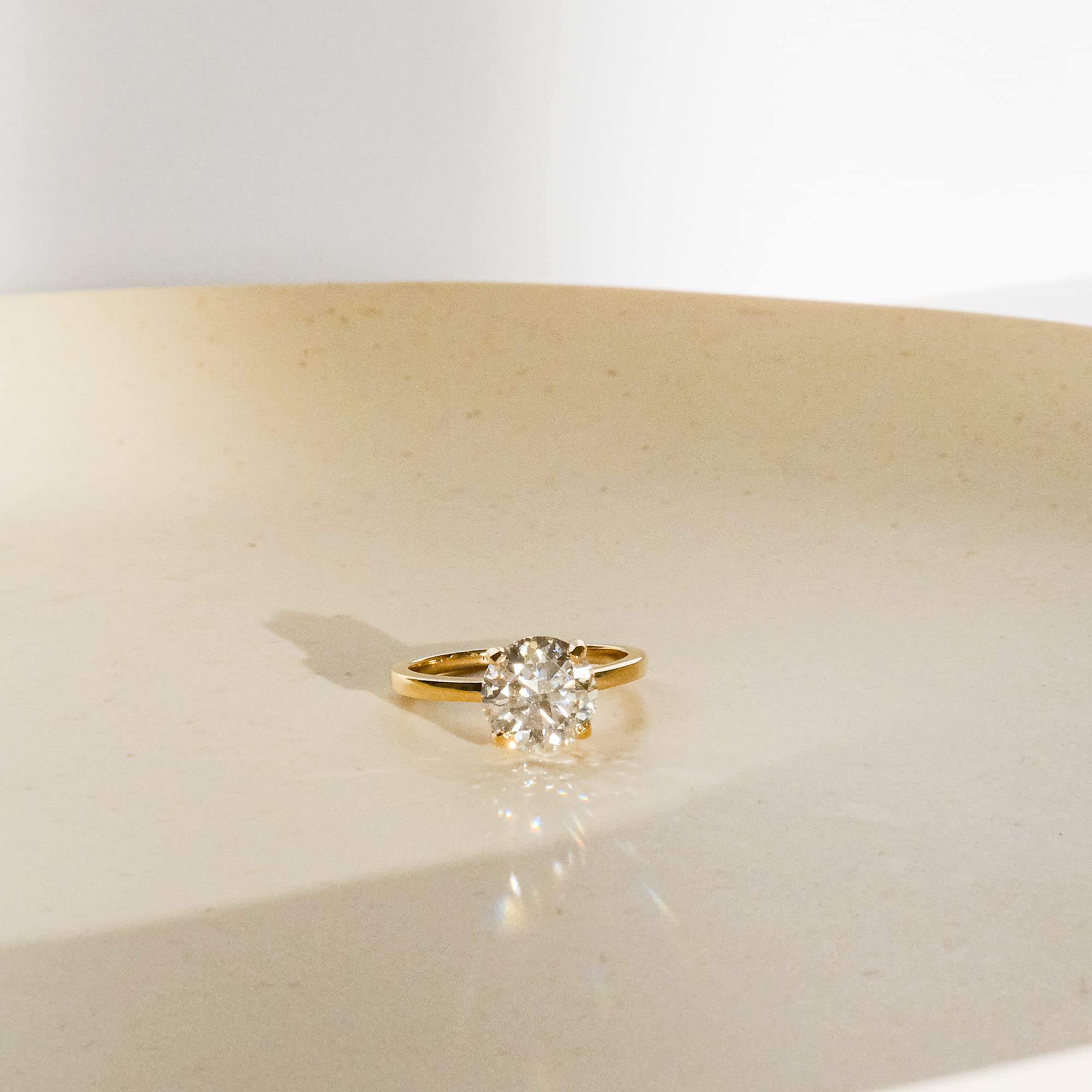 espere 3 Carat Round Moissanite Engagement Ring in 14K Yellow Gold | Round Cut Classic Solitaire Engagement Ring in Plain Band Size 7