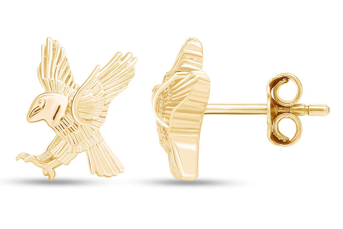 Eagle Stud Earrings In 14k Yellow Gold Over Sterling Silver
